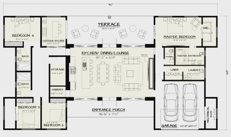 2 Modern Farmhouse Plans Bundle – Single Story Home Designs, Open Floor ...
