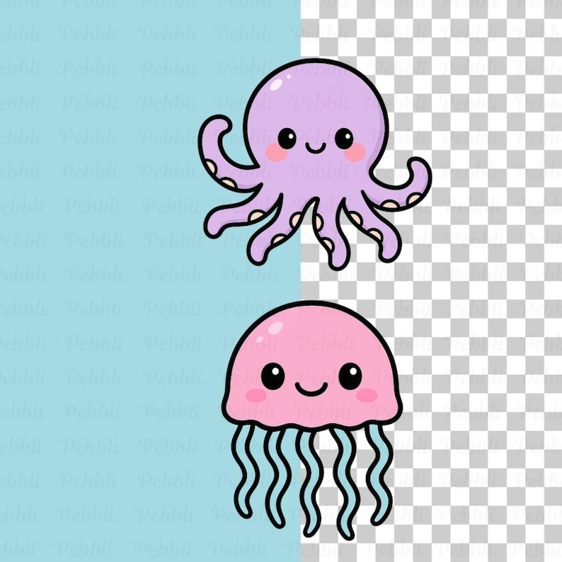 Kawaii Ocean Animals Clipart – Sea Creature Graphics (PNG & PDF - Etsy