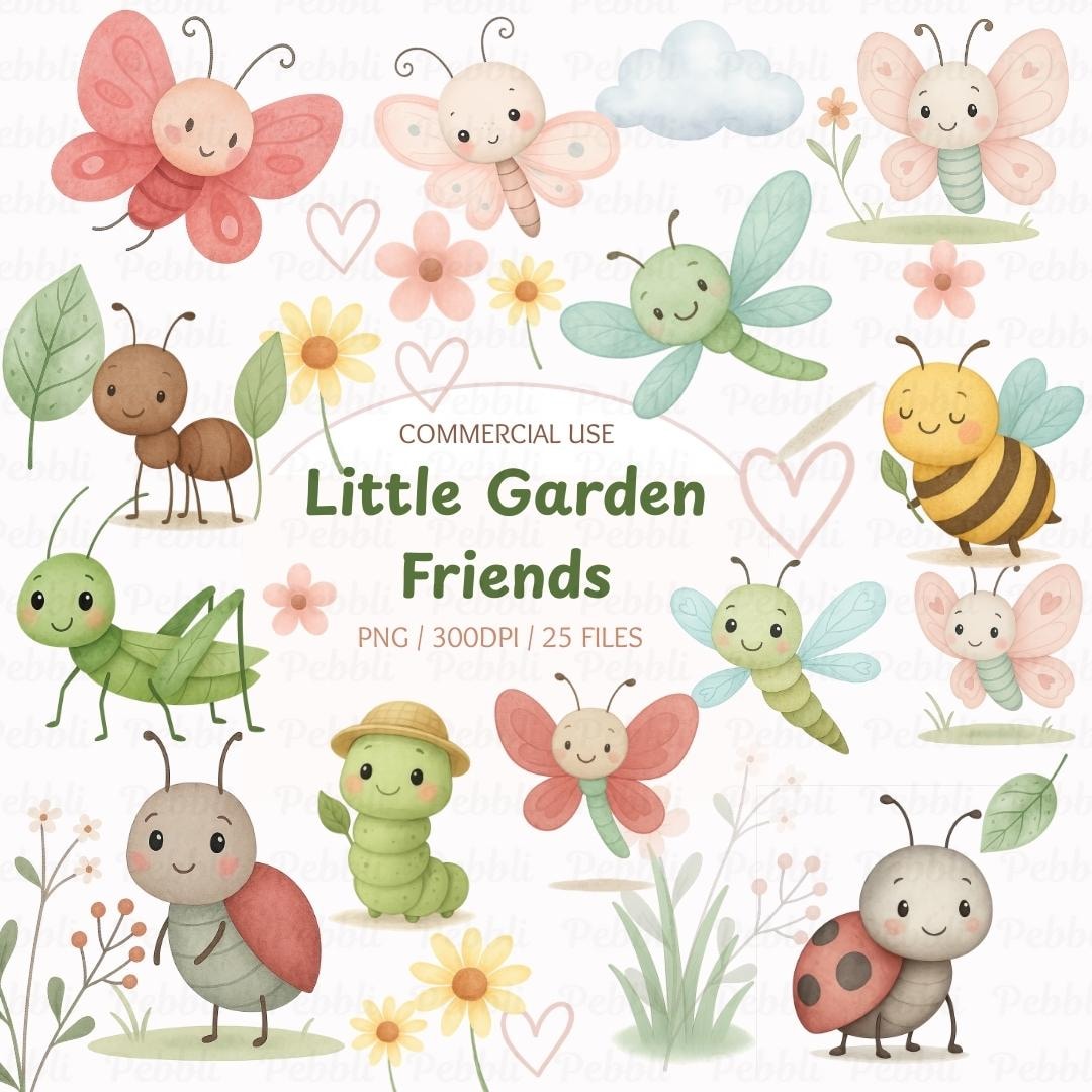 Cute Garden Insects Clipart – Butterfly, Bee, Ladybug PNG (digital ...
