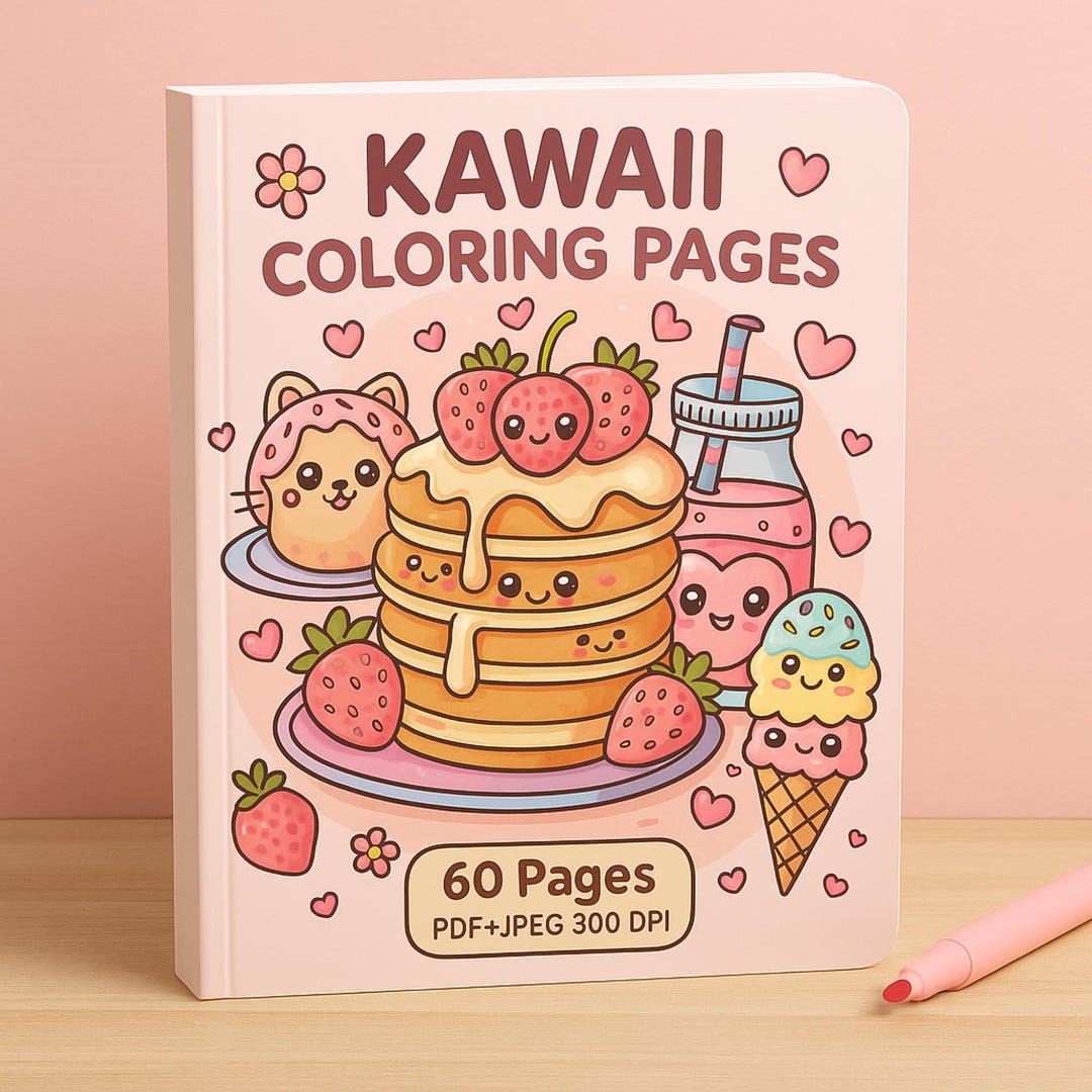 60 Kawaii Dessert Coloring Pages – Food Activity Book (PDF + JPEG) - Etsy