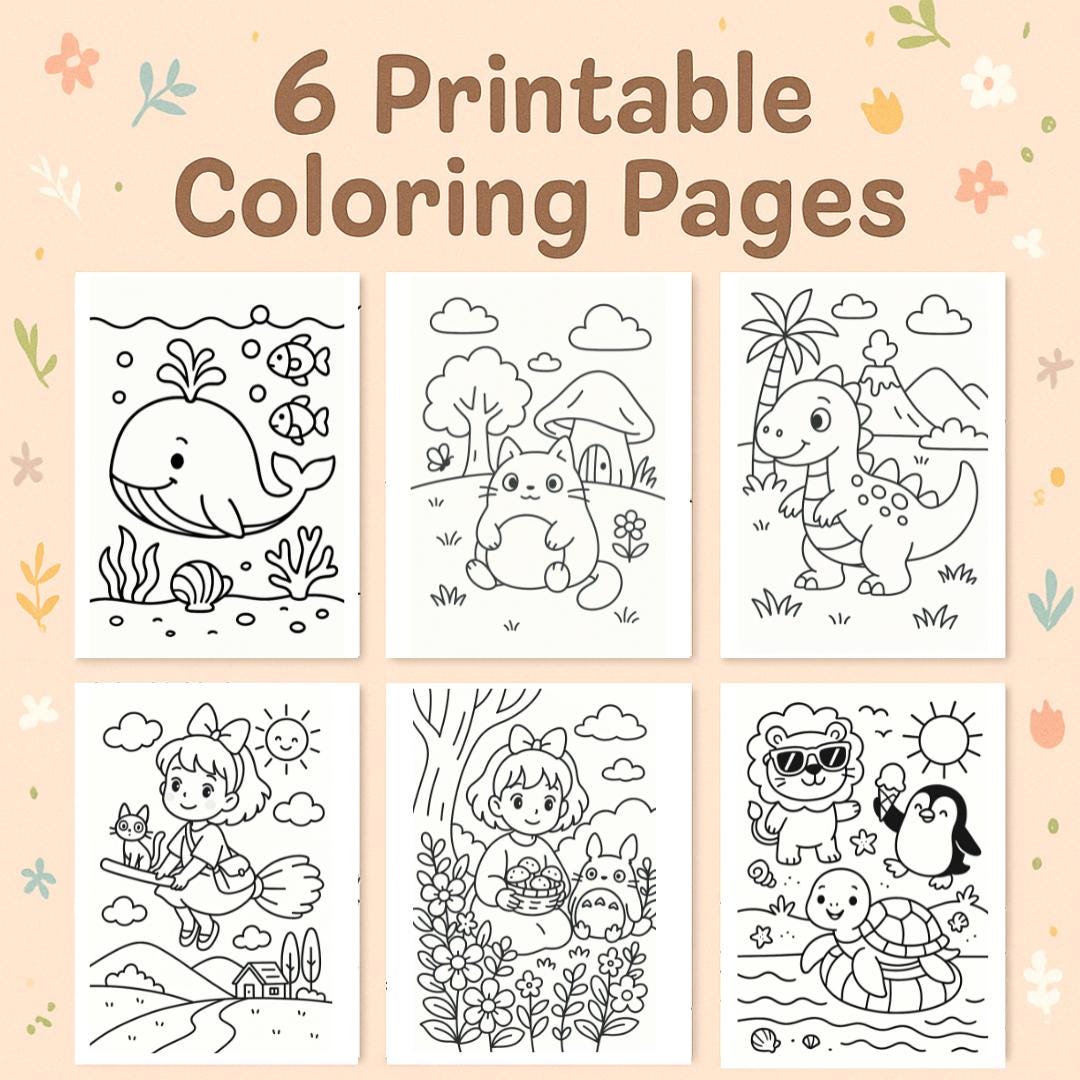 Preschool Coloring Pages | 6 Cute Animals Activity Sheets (digital ...