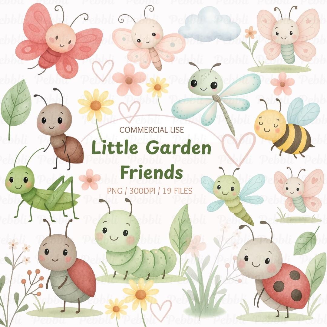 Little Garden Friends Clipart PNG – Cute Insects, Butterfly, Bee ...