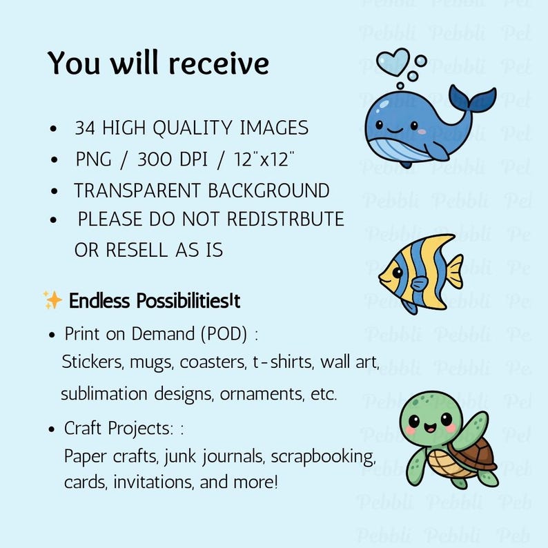 Kawaii Ocean Animals Clipart – Sea Creature Graphics (PNG & PDF - Etsy