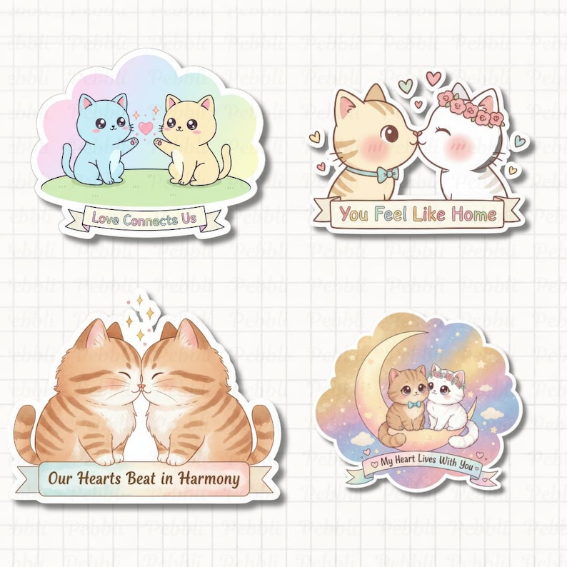 Valentine Cat Couple, Cute Kitten Love Sticker, Romantic Animal Quote ...