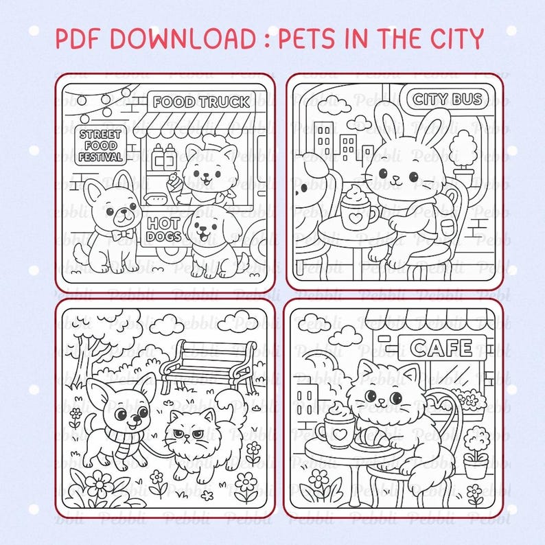 Pets in the City Coloring Pages | Cute Digital Download for Kids | 10 ...