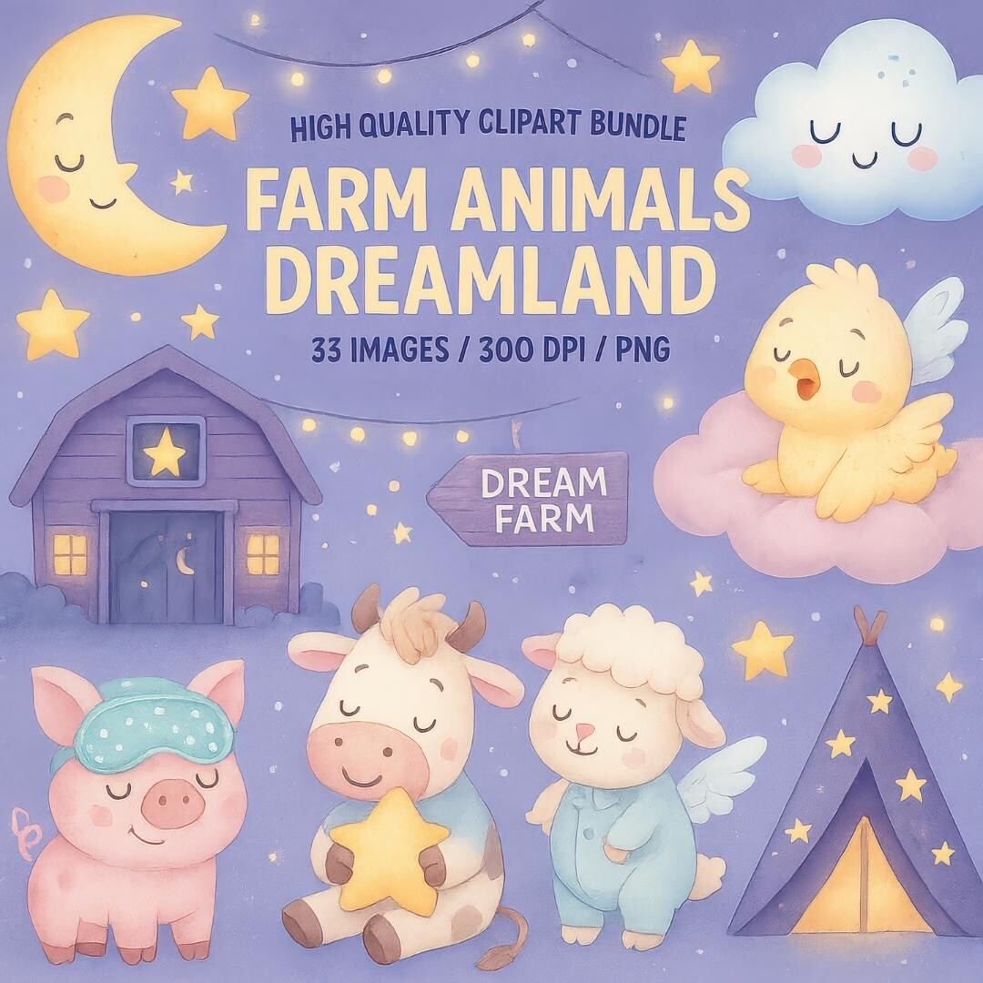 Farm Animals Dreamland Clipart: Pastel Nursery PNG (digital Download ...