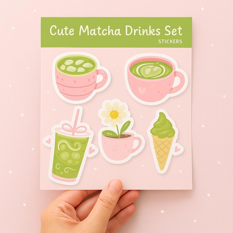 Kawaii Matcha Clipart Bundle PNG – Cute Green Tea Dessert, Matcha Latte ...