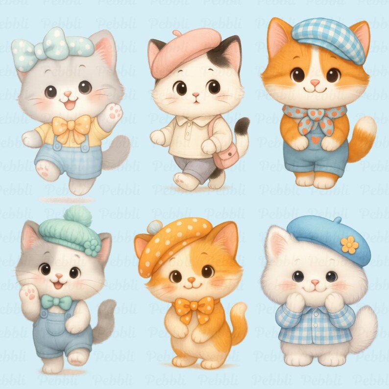 Kawaii Cat Clipart Bundle | 34 PNG Images | Cute Pastel Cats | 300 DPI ...