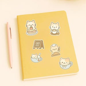 Kawaii Cat Cafe Sticker Set | Cute Coffee Shop Cat Stickers | Printable ...