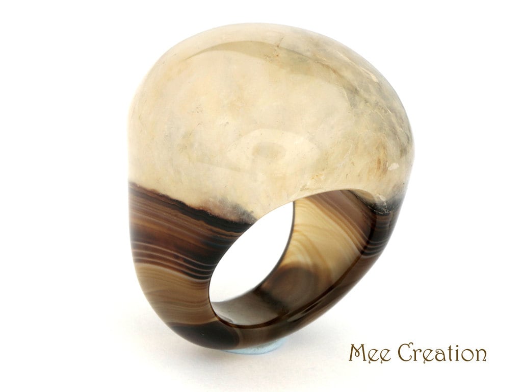 Milky Quartz Agate Dome Ring, White Crystal Dome Ring, Creamy Quartz ...