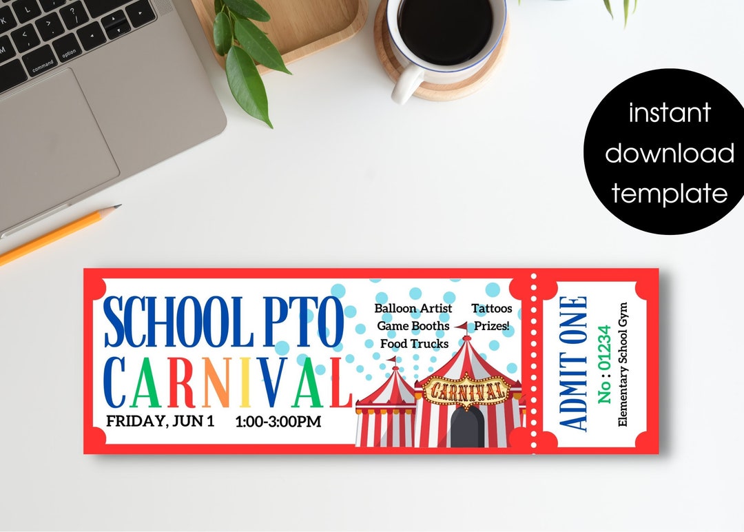 Carnival Ticket - PTO School Carnival - Carnival Invitations - Ticket ...