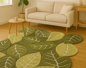 Nature Inspired Leaf Pattern Green Rug | 3D Tree Design Carpet | Soft ...