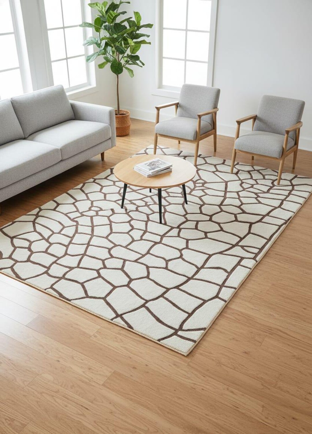 Abstract Grid Pattern Area Rug, Interlocking Stone Geometry Rug ...