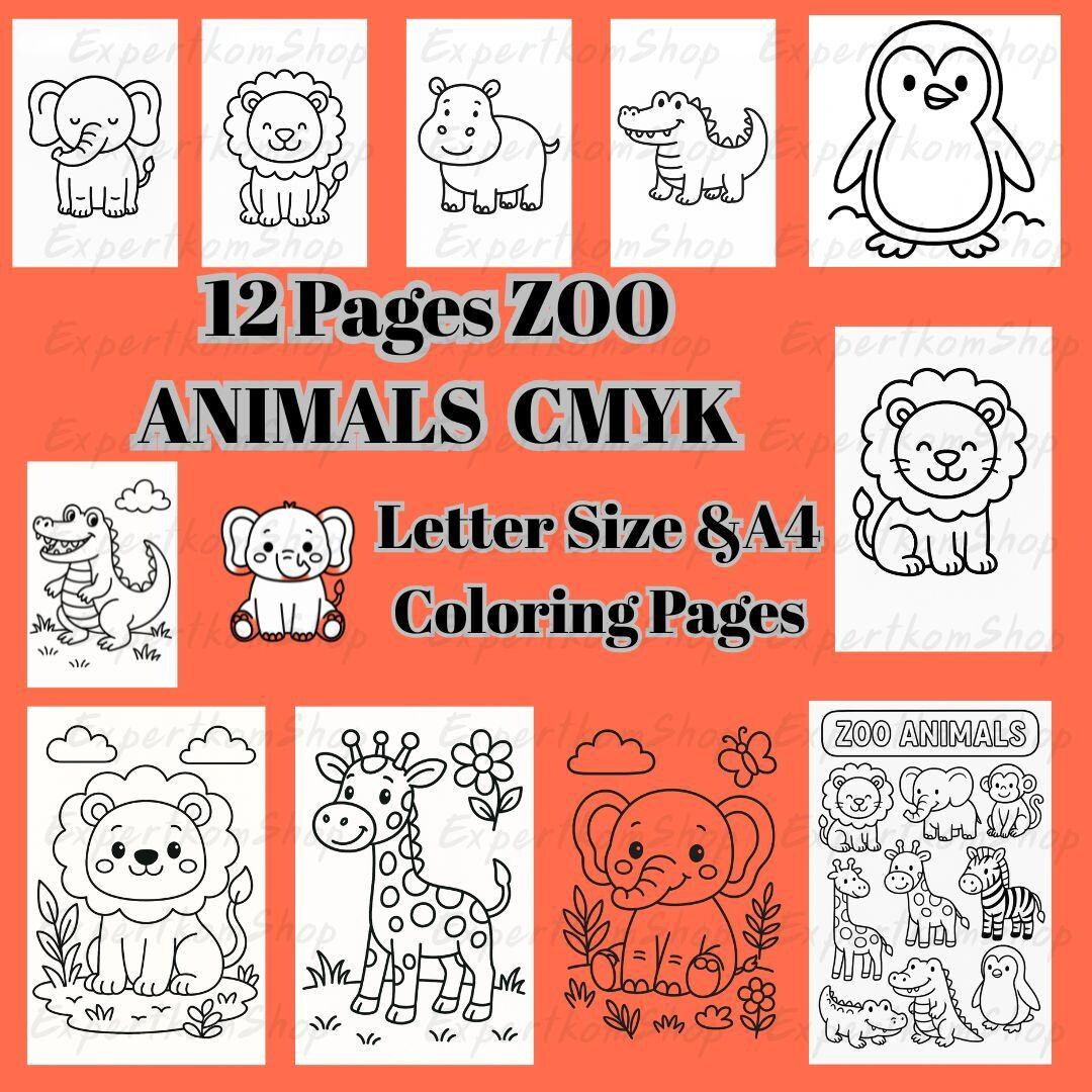 Zoo Animals Coloring Pages for Kids 10 Cute Printable Animals A4 US ...