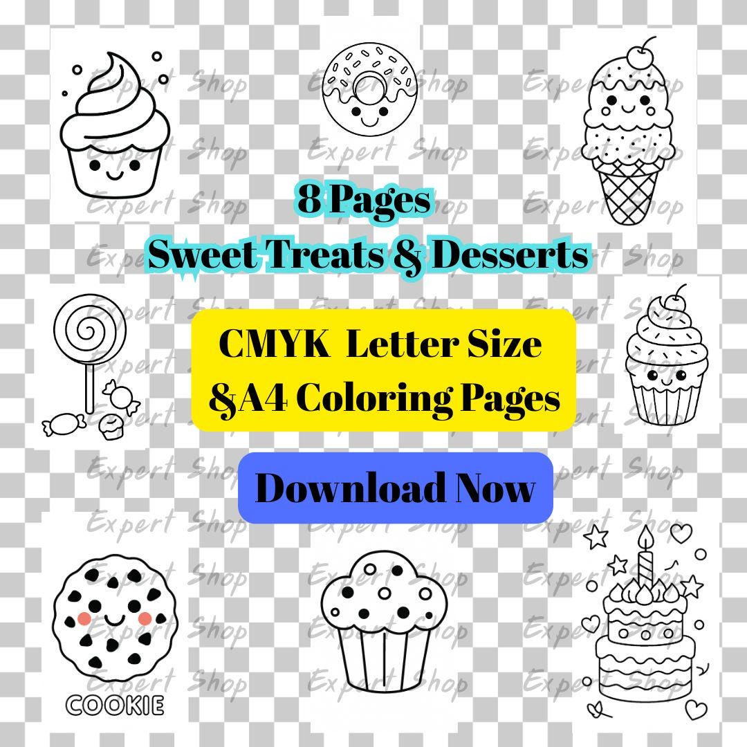Kawaii Dessert Coloring Pages for Kids Cute Printable Sweets Ice Cream ...