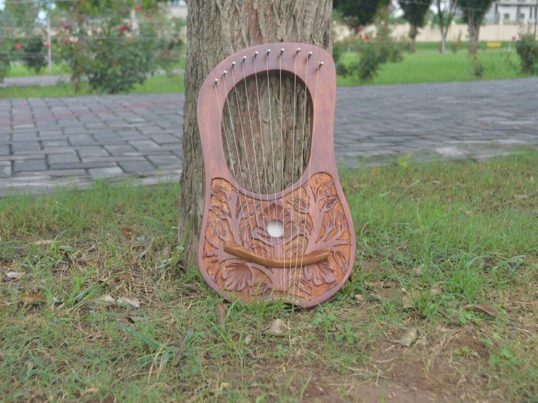 Rosewood Flower Lyre Harp 10 Metal Strings With Free Strings and Key - Etsy