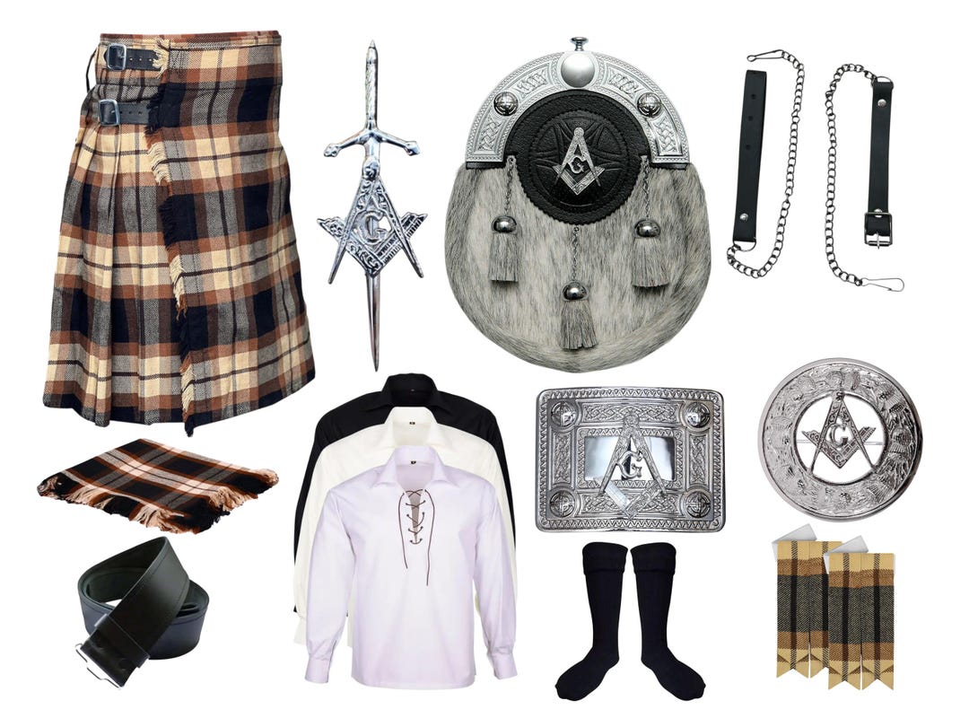 Men's Scottish 11 Pieces Masonic Wedding Sporran Kilt Outfit ...