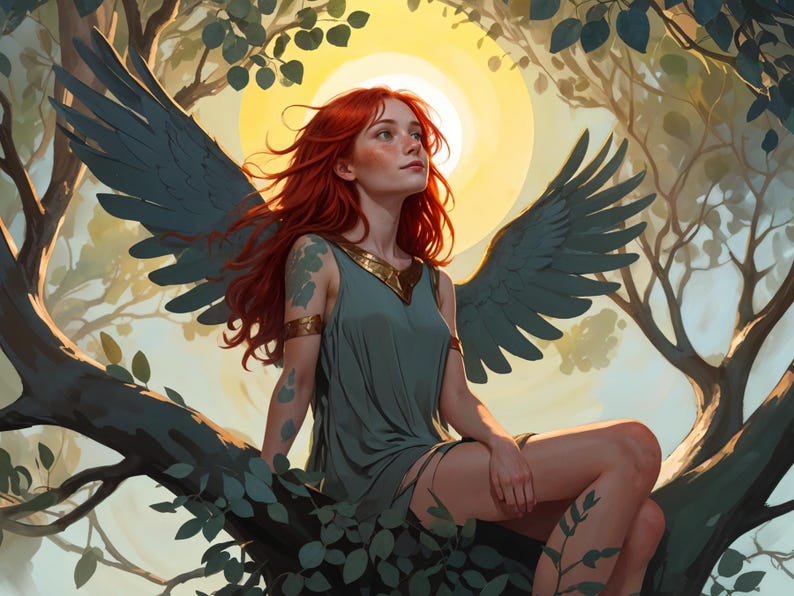 Red Haired Fairy Girl Forest Nymph Portrait Celtic Fairy Harpy Girl ...