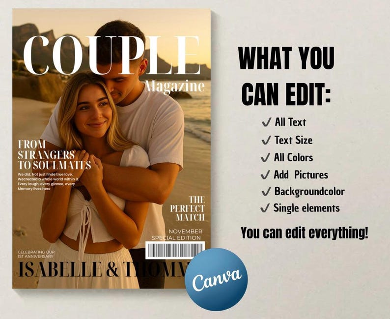 Canva Couple Magazine Template, Custom Anniversary Gift for Boyfriend ...