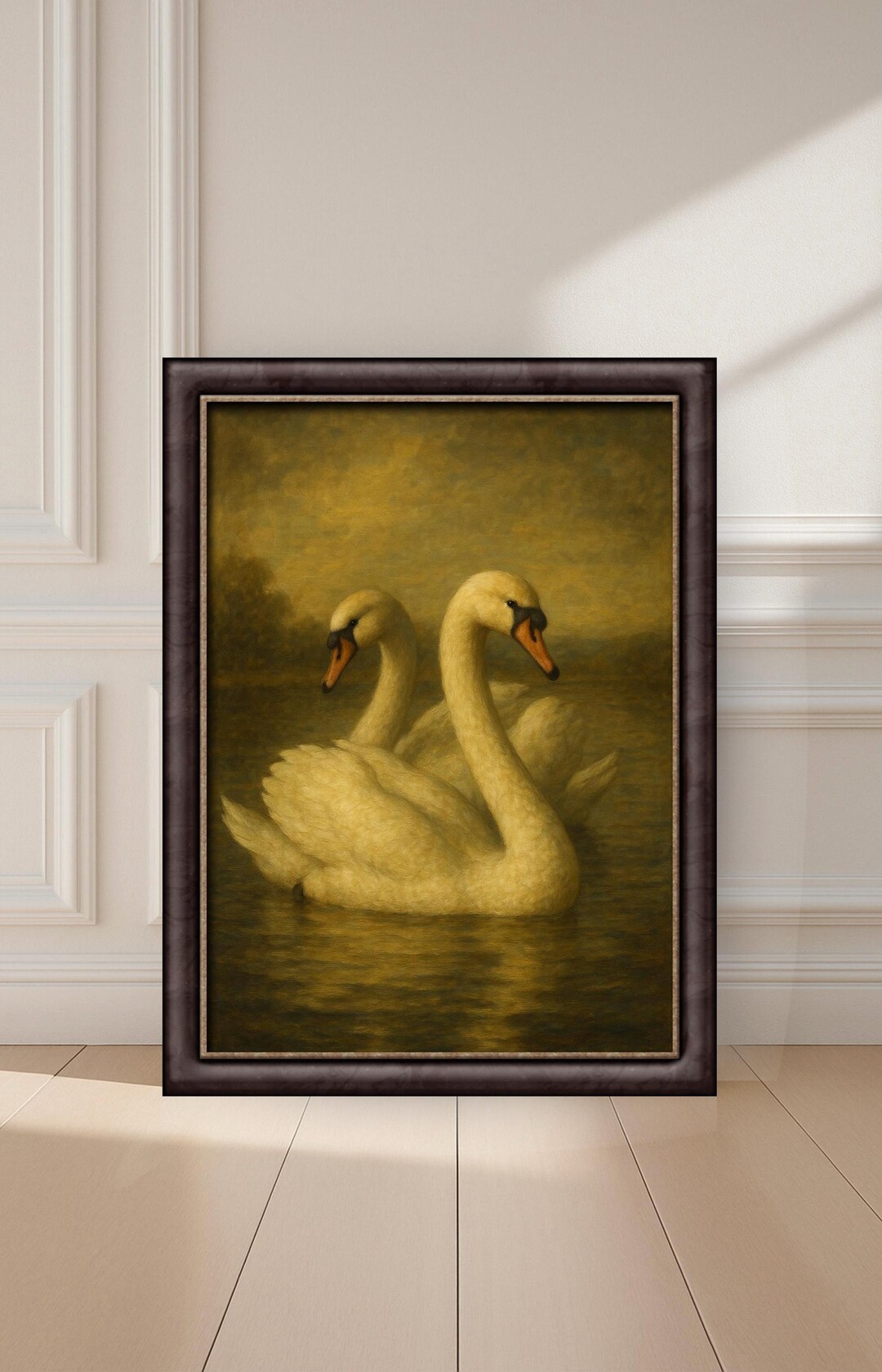 Antique Oil Painting of a Swan, Abstract Art Print, Swan Lake Poster ...