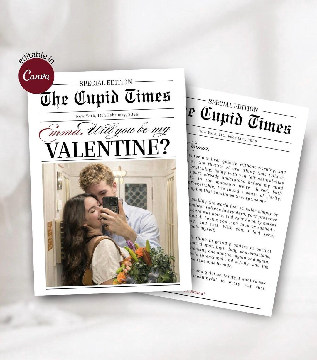 Editable Valentine Newspaper Template – the Cupid Post, Personalized ...