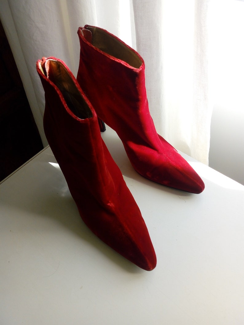 Vintage YVES SAINT LAURENT Red Velvet Ankle Boots Ysl Pointed - Etsy