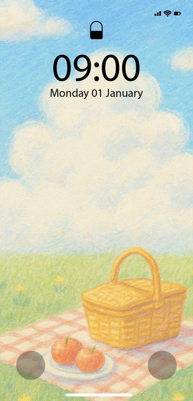 Pastel Picnic iPhone Wallpaper – Cute Sky & Meadow Crayon Style ...