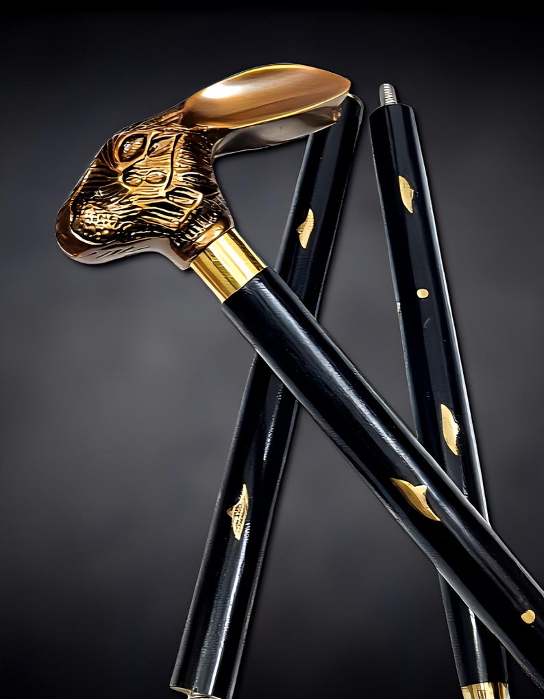 Handcrafted Black Walking Cane With Brass Handle | Vintage Style Wooden ...