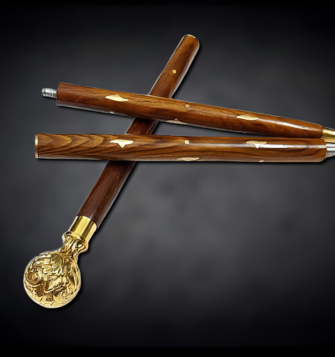 Personalized Handcrafted Wooden Walking Cane – Brass Knob, Detachable ...