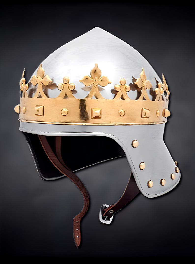 Personalized Medieval Crown Knight Helmet: 18 Gauge Steel, Brass Accent ...