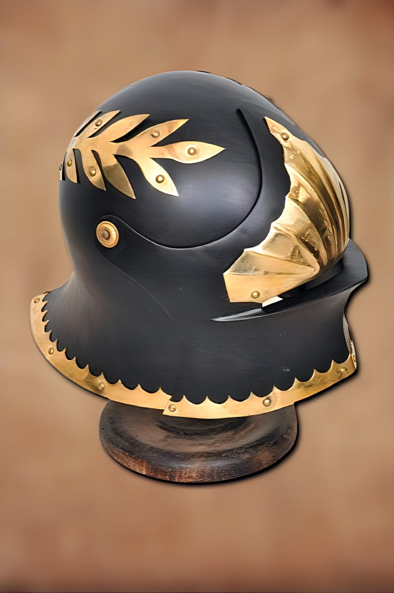 Medieval Knight Helmet Replica – Black and Gold Armor Cosplay Helmet ...