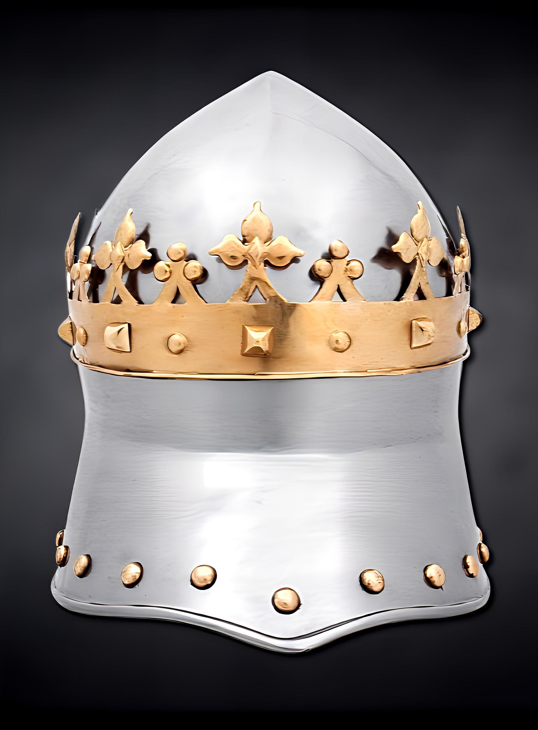 Personalized Medieval Crown Knight Helmet: 18 Gauge Steel, Brass Accent ...