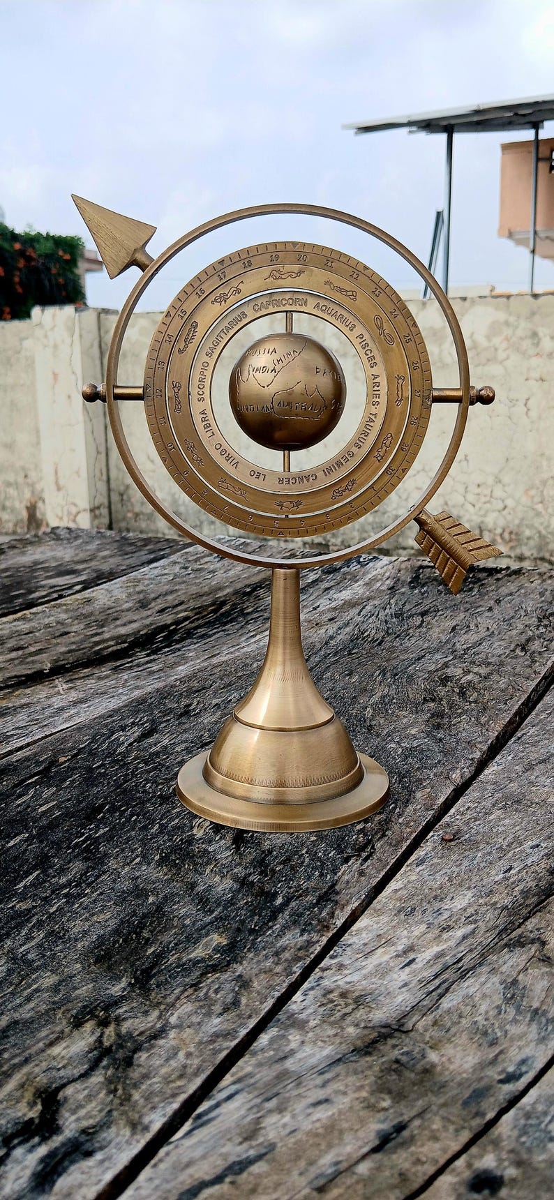 Personalized Antique Brass Armillary Sphere: Zodiac Celestial Globe ...