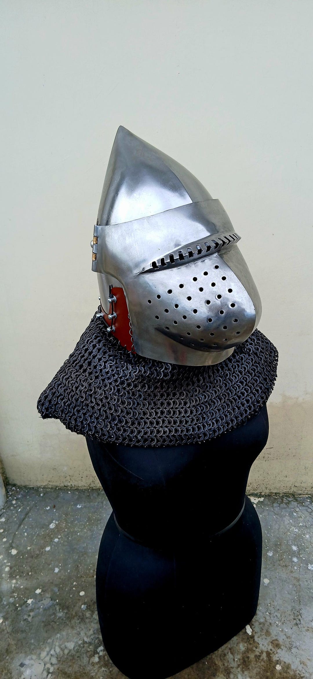 Medieval Pig Face Bascinet Helmet With Chainmail Knight Armor Helmet LARP SCA Combat Ready ...