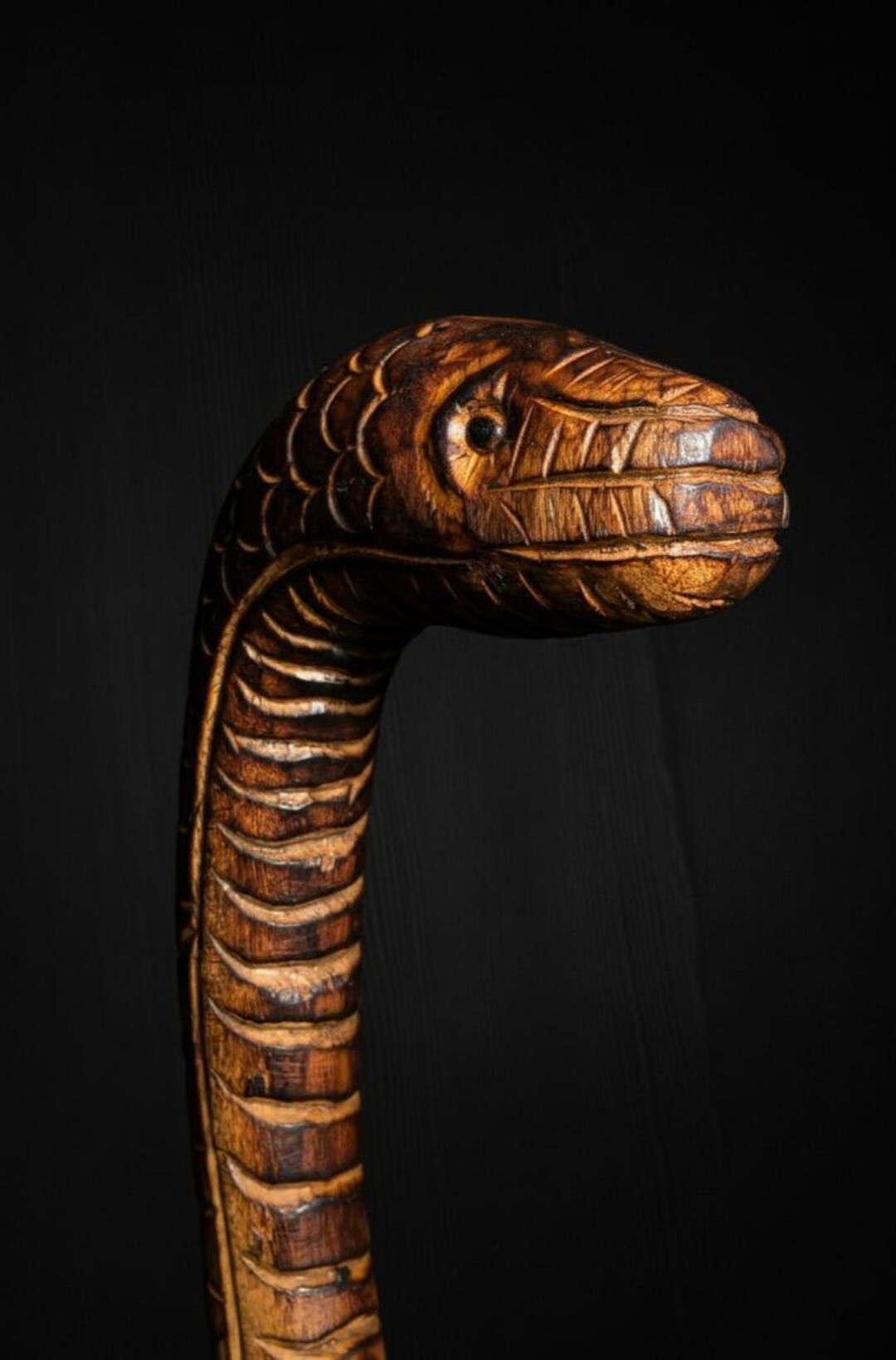 Hand Carved Ash Wood Snake Walking Stick: Cobra Serpent Cane - Etsy