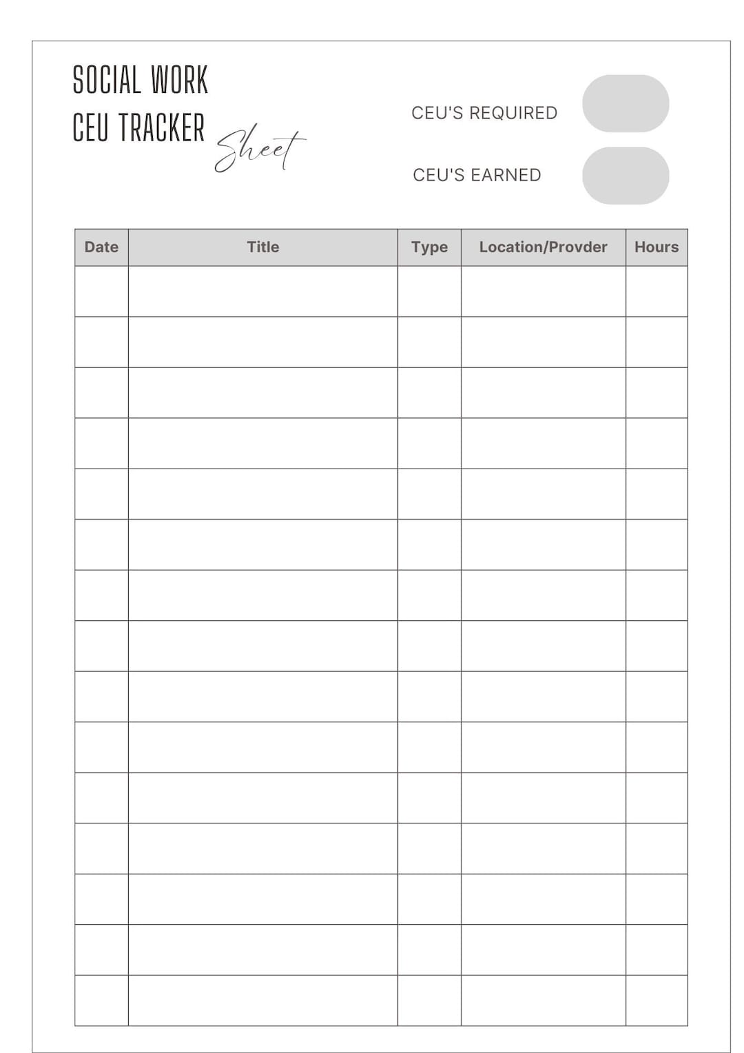 CEU Tracker | Social Work - Etsy