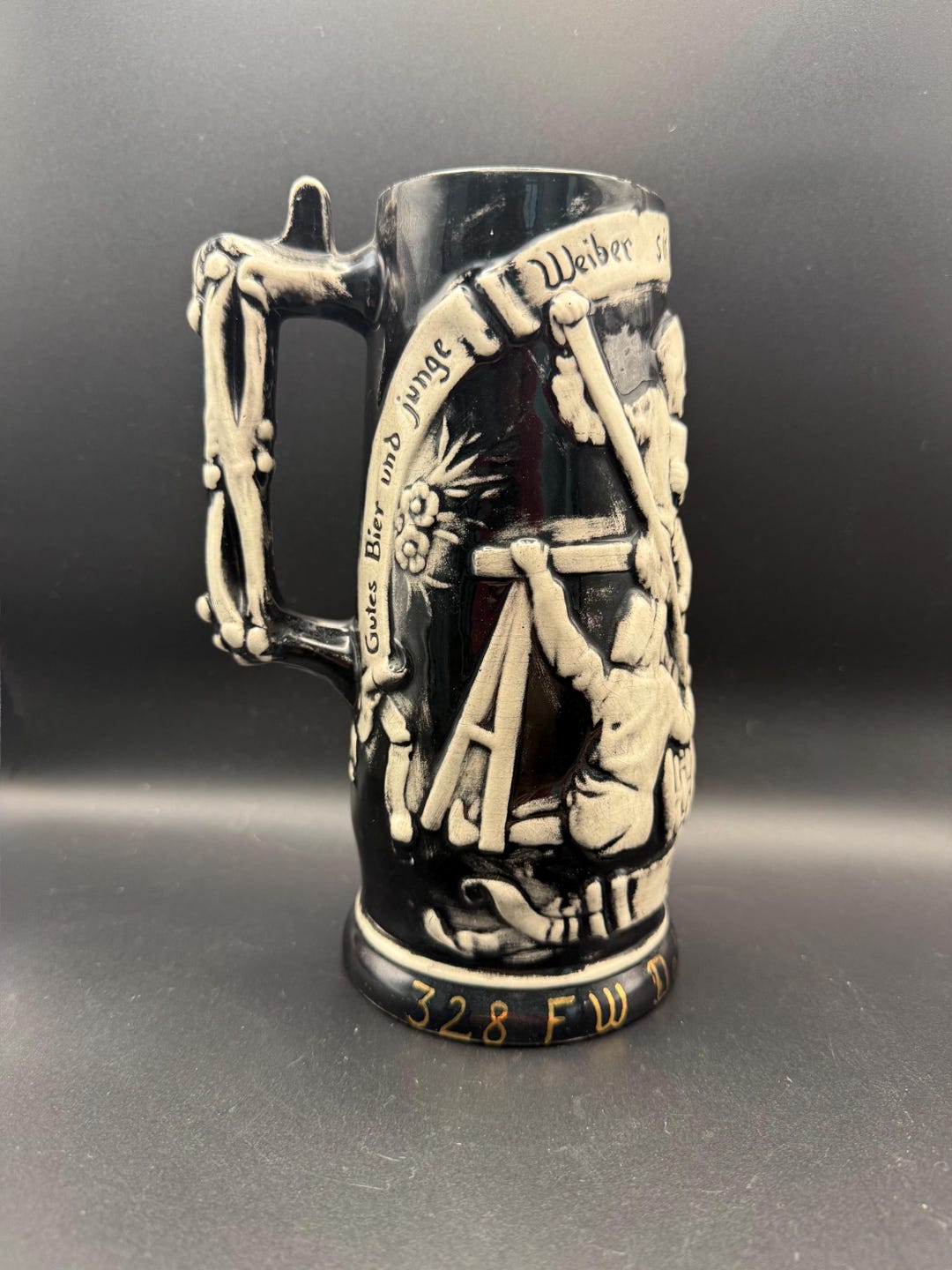 Vintage German Beer Stein: Relief Tavern Scene, "die Rast" Motto - Etsy