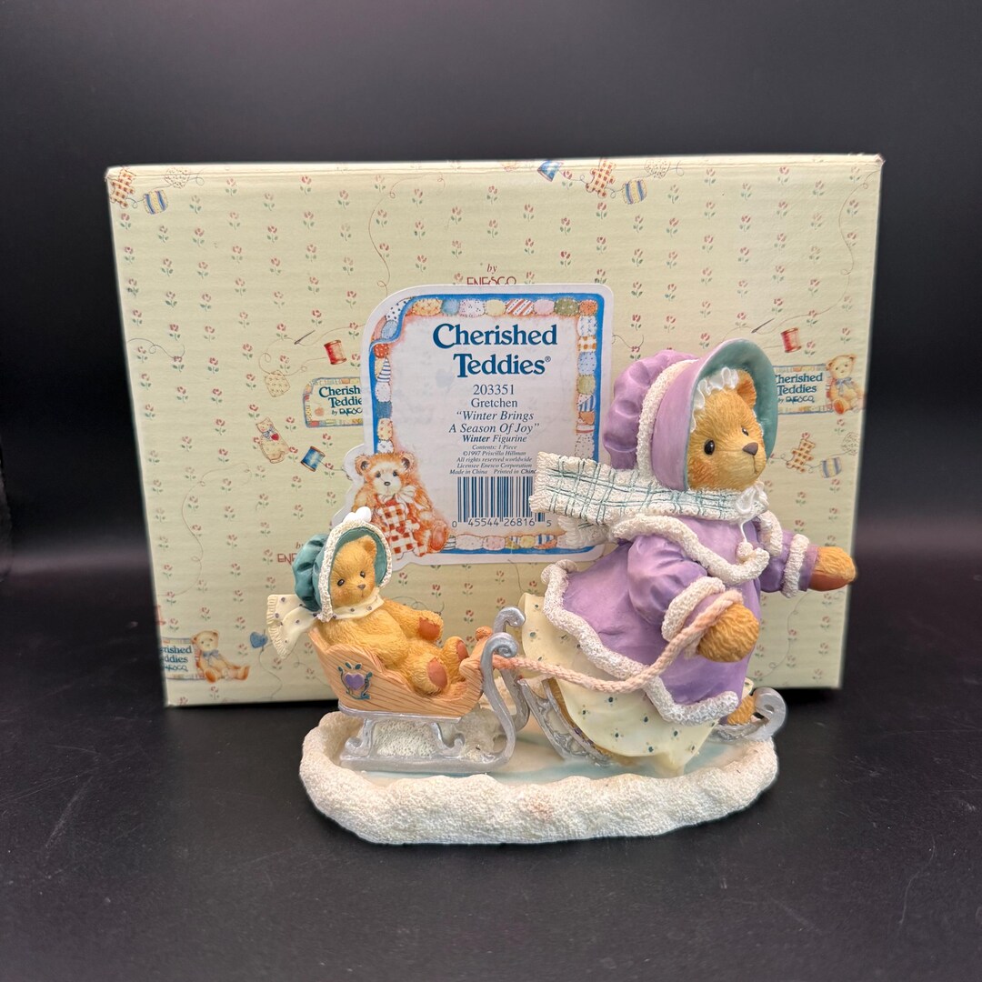 Cherished Teddies Gretchen Figurine | Winter Sleigh Scene (1997) - Etsy
