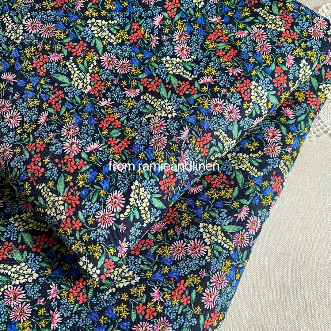 Linen Fabric, HALF YARD by 55" Wide, Mini Flowers Print, Linen Cotton ...