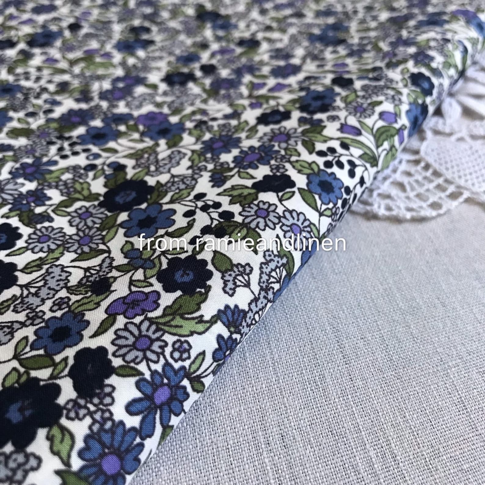 Cotton Fabric,blue Mini Floral Pattern Print Cotton Fabric, 18" by 55 ...