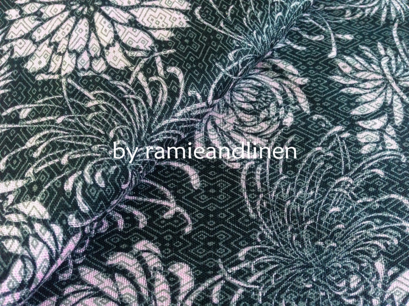 Japanese Vintage Style Pink Floral Print on Grey/black Cotton - Etsy