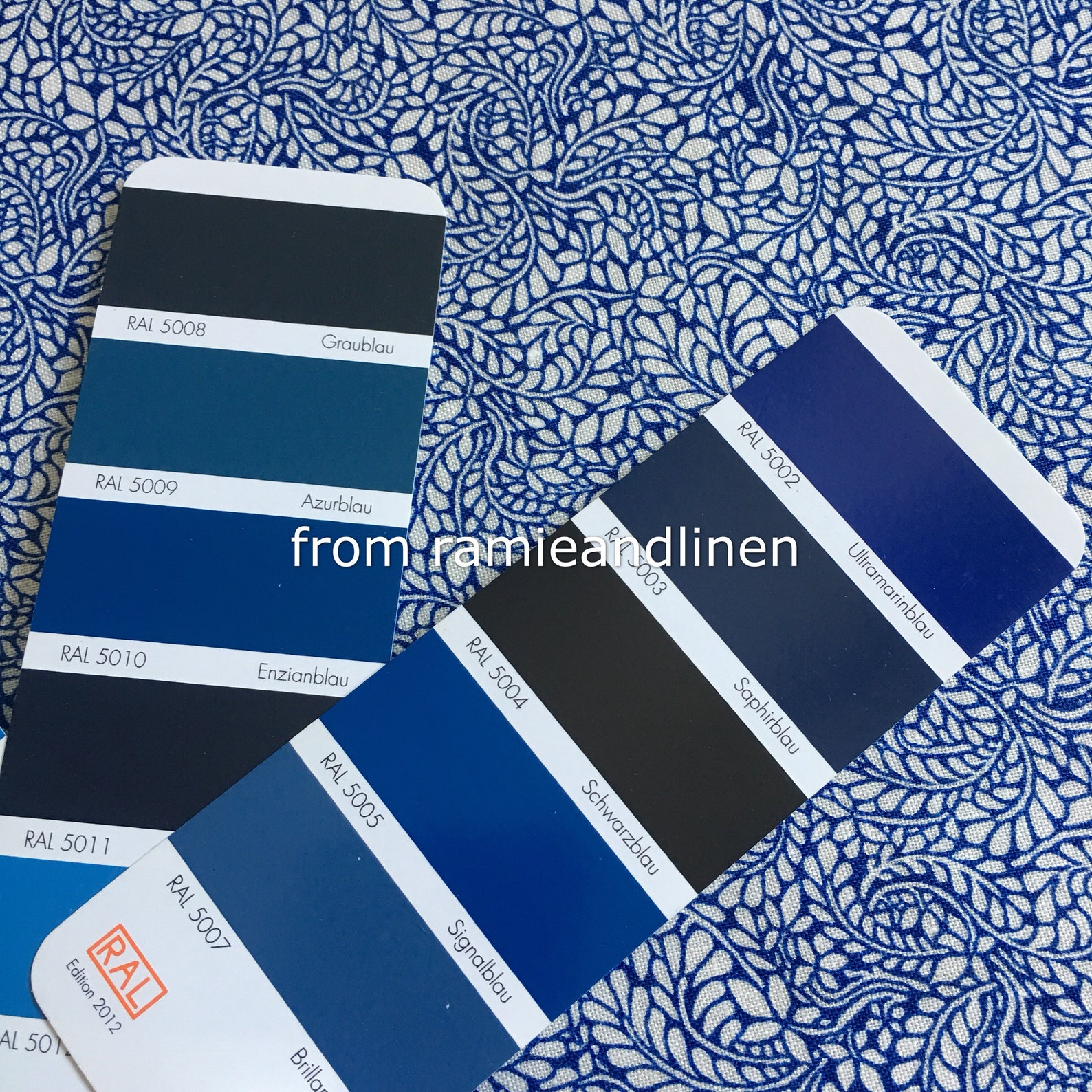 Japanese Linen Fabric, Blue Scroll Grass Pattern Print Fine Linen ...