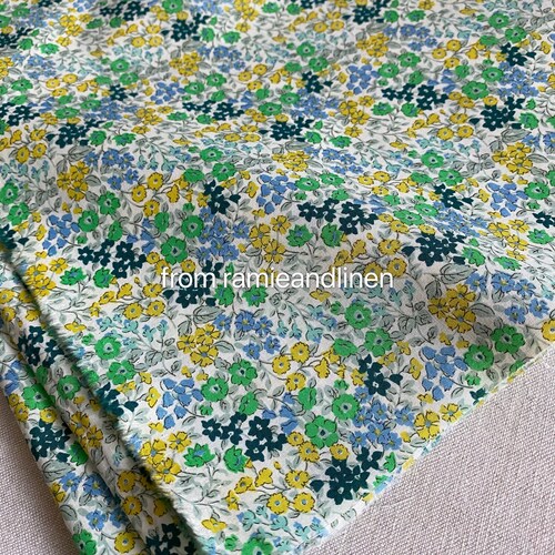 Japanese Linen Fabric Blue Scroll Grass Pattern Print Fine | Etsy