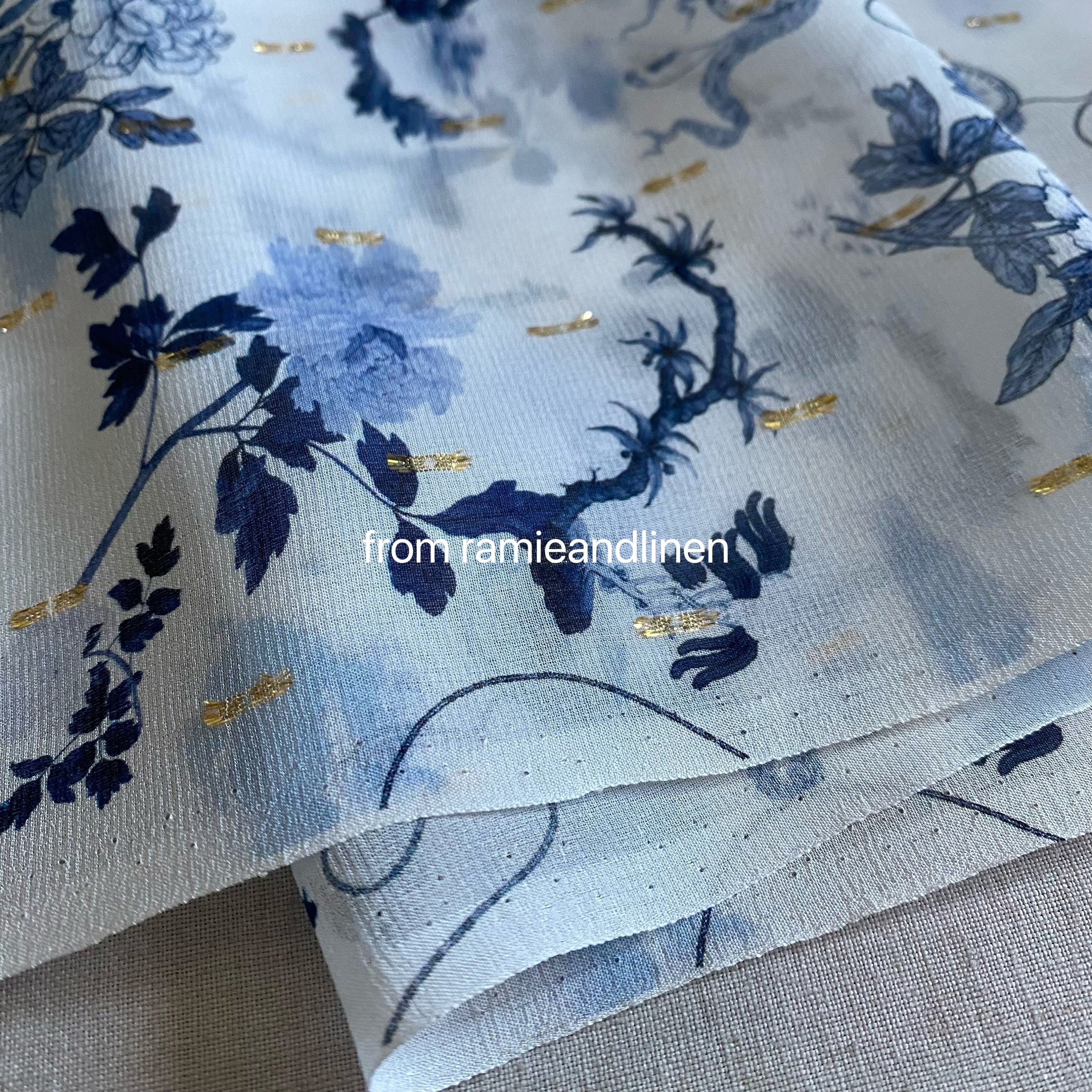 Silk Fabric, HARD YARD by 55" Wide, Vintage Style Pattern China Blue ...