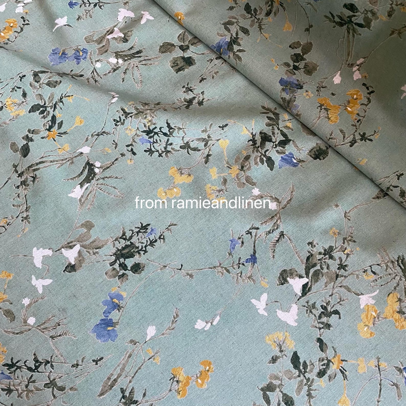 Japanese Linen Fabric, HALF Yard(45cm) by 44" Wide, Watercolor Flowers ...