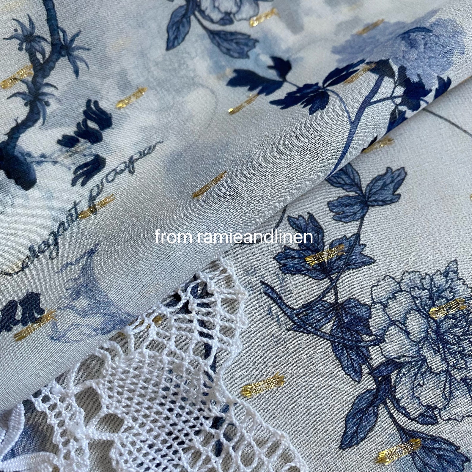 Silk Fabric, HARD YARD by 55" Wide, Vintage Style Pattern China Blue ...