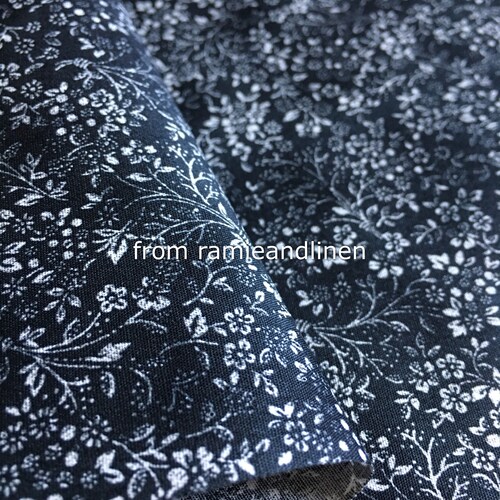 Japanese Linen Fabric Blue Scroll Grass Pattern Print Fine | Etsy