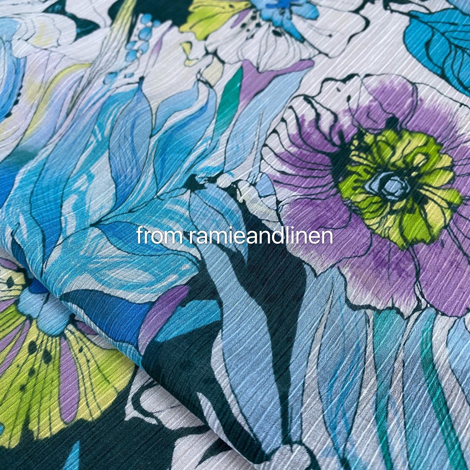 Silk Fabric Floral Print Silk Cotton Blend Crinkle Fabric | Etsy