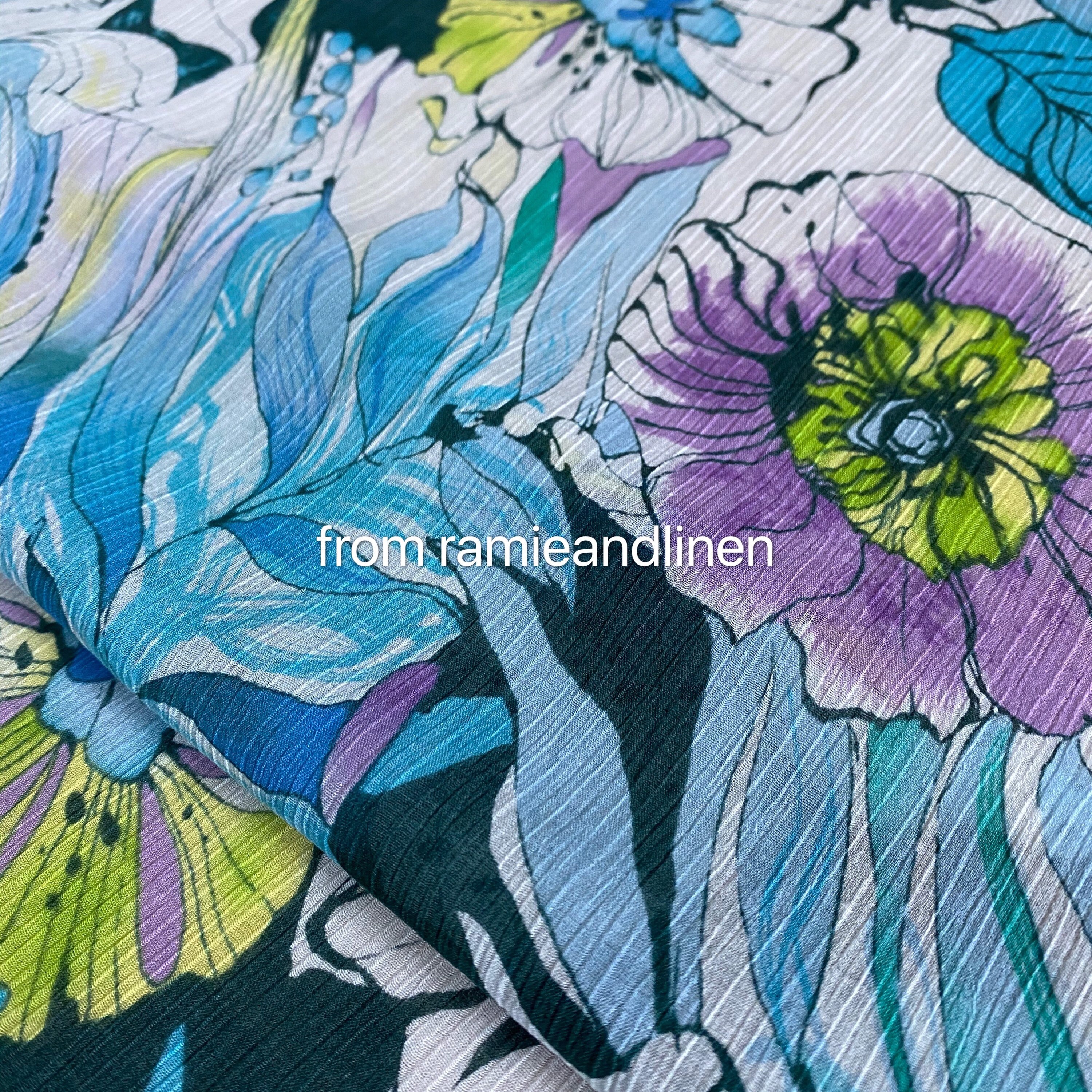 Silk Fabric, Floral Print Silk Cotton Blend Crinkle Fabric, Half Yard ...