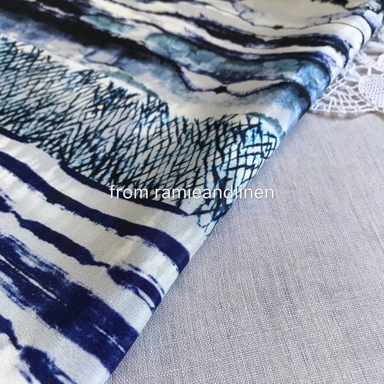 Silk fabric China blue Chinese painting pattern print silk | Etsy